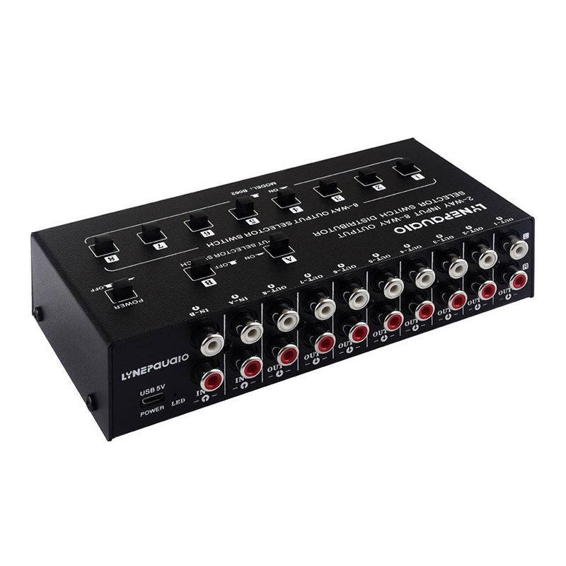 2-In 8-Out Selector Audio Switch Distributor - RCA interface